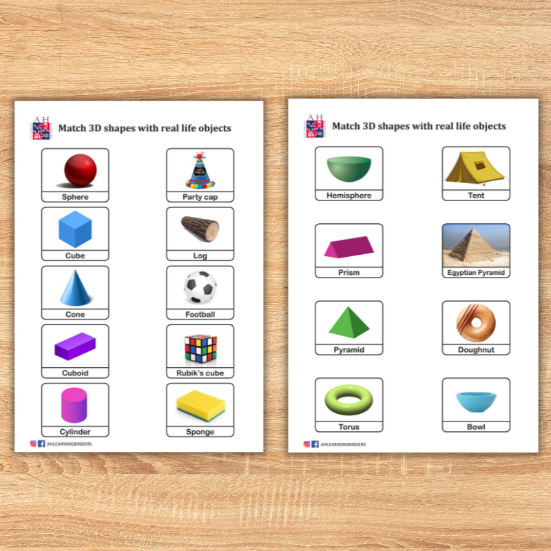 Match 3D shapes with real objects - AH Learning Binders